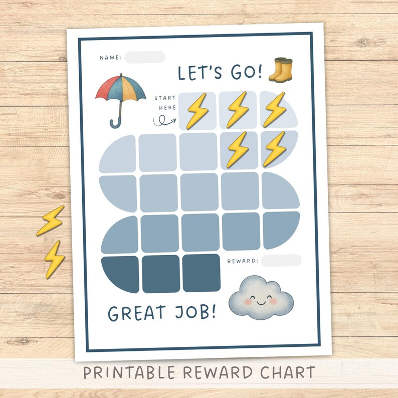 Rainy Day Reward Chart Printable | Lightning Goal Chart | Kids Behavior ...