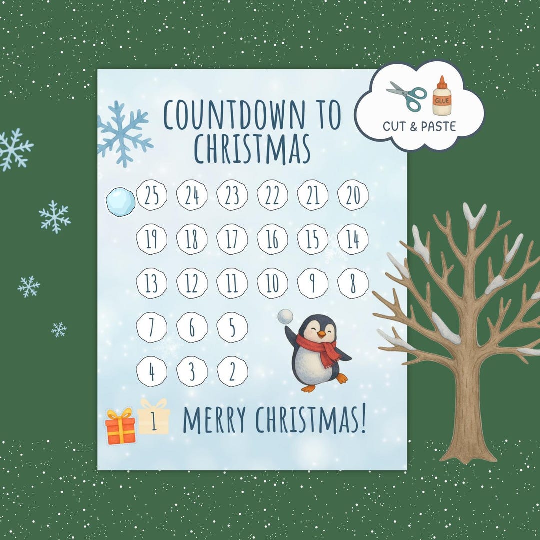 Holiday Countdown Printable for Kids | Cut & Paste December Calendar ...
