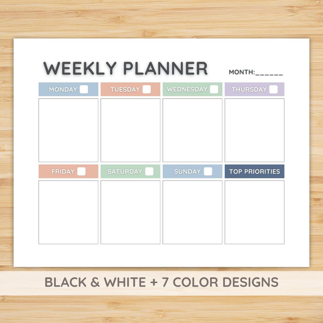 Weekly Planner Printable | Minimalist Schedule for Kids and Teens | 7 ...