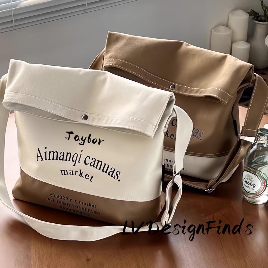 Custom Embroidered Canvas Laptop Tote, Vintage Crossbody Book Bag ...