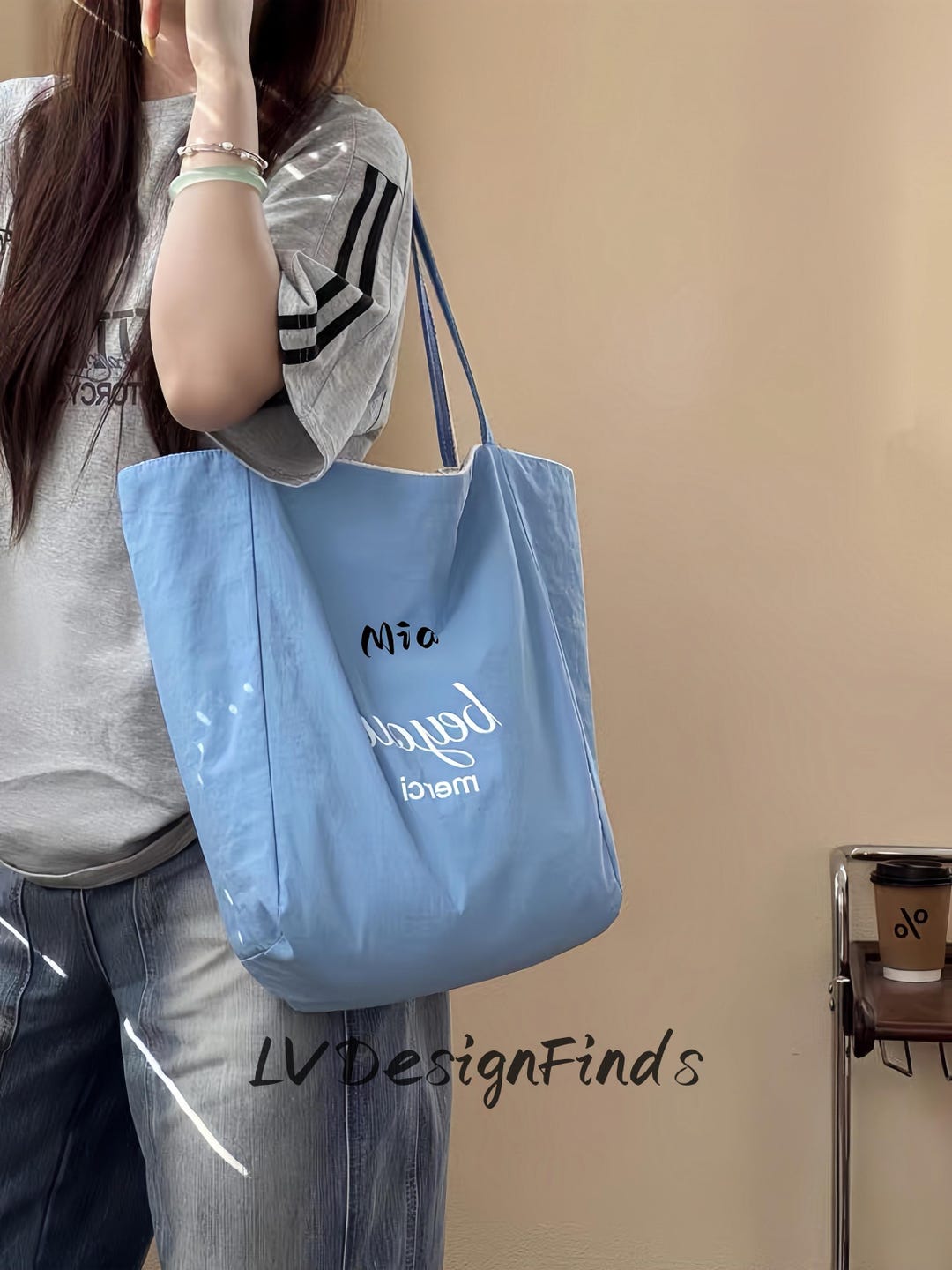 Reversible Striped Canvas Tote: Custom Embroidered Laptop Bag - Etsy