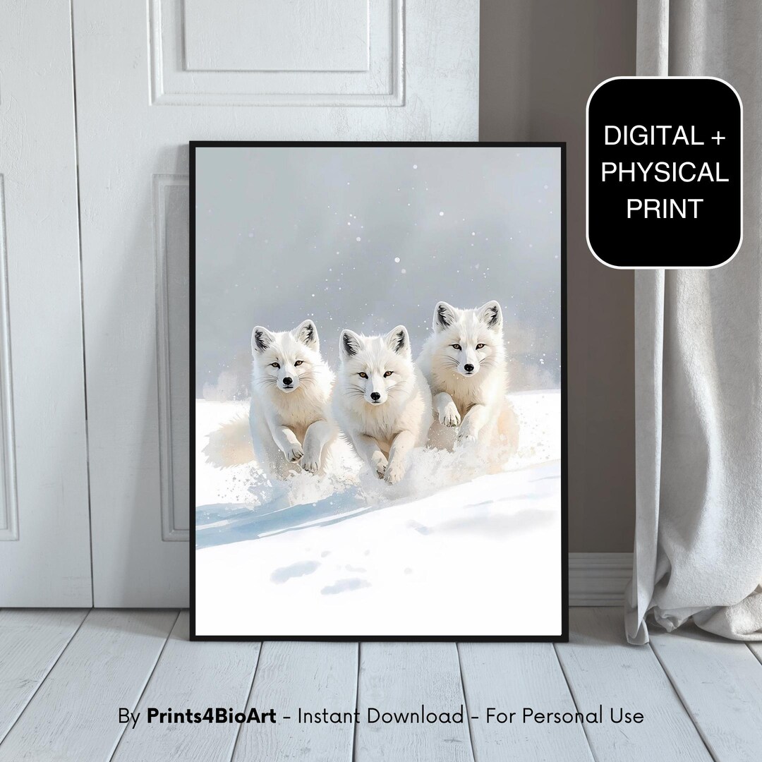 Arctic Fox Trio Print | Minimalist Winter Landscape (digital Download ...
