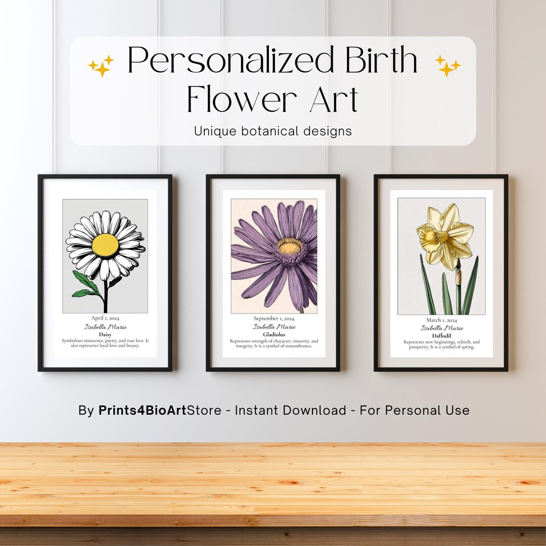 Personalized Birth Flower Print: Custom Botanical Art (digital Download ...