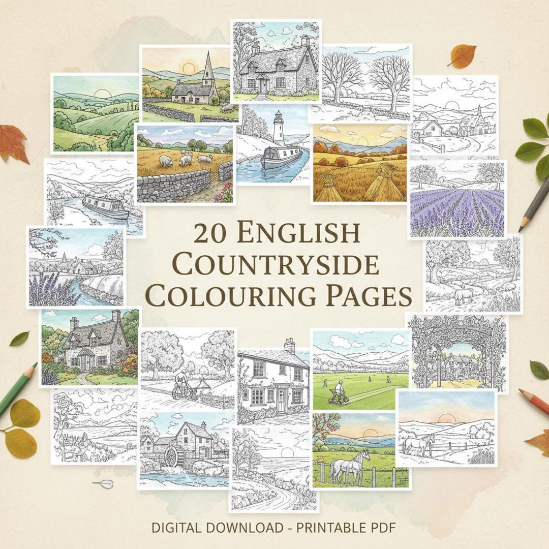 English Countryside Coloring Book: 20 Rural Scenes (digital Download ...
