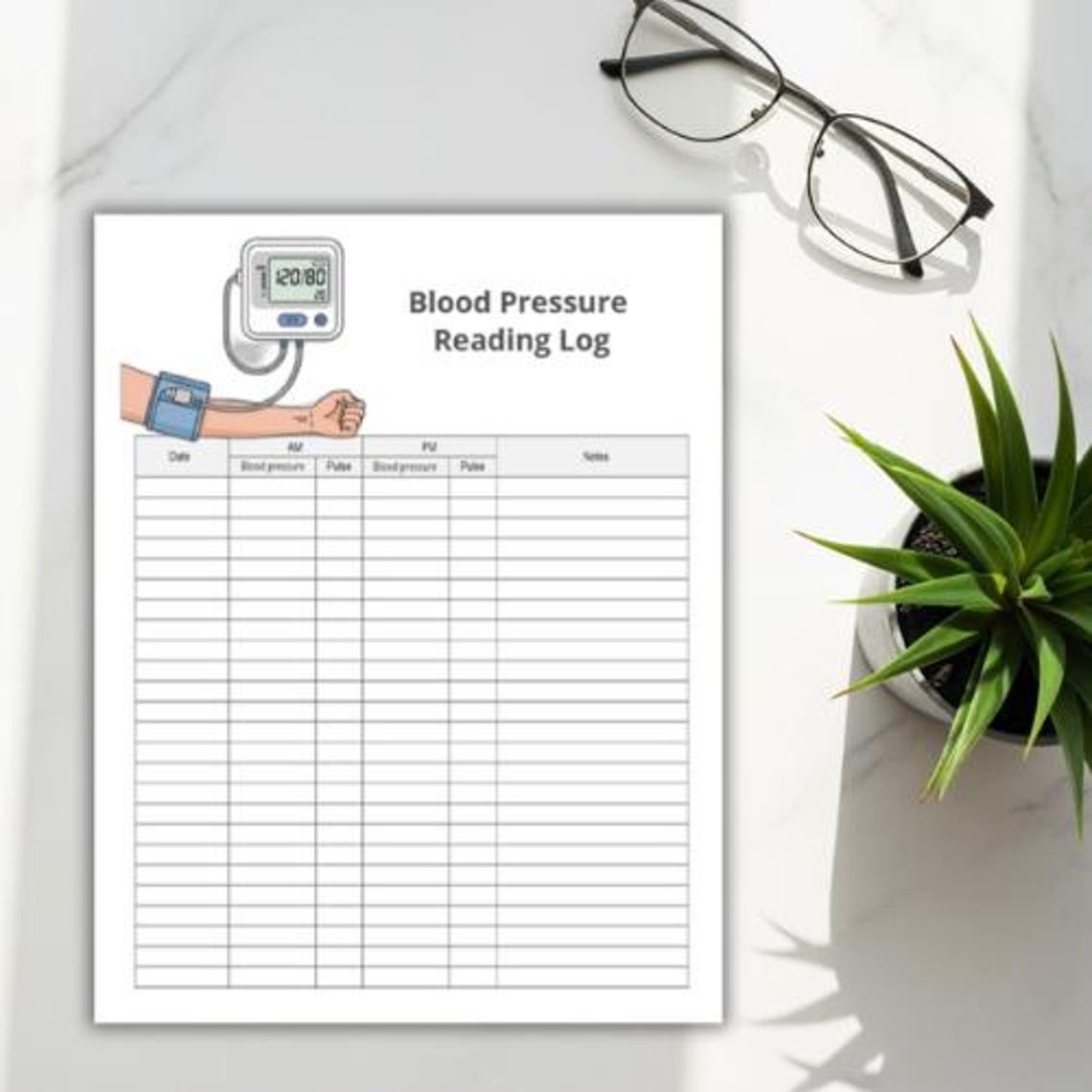 Blood Pressure Log Printable | Daily BP Tracking Chart | Health Monitor ...