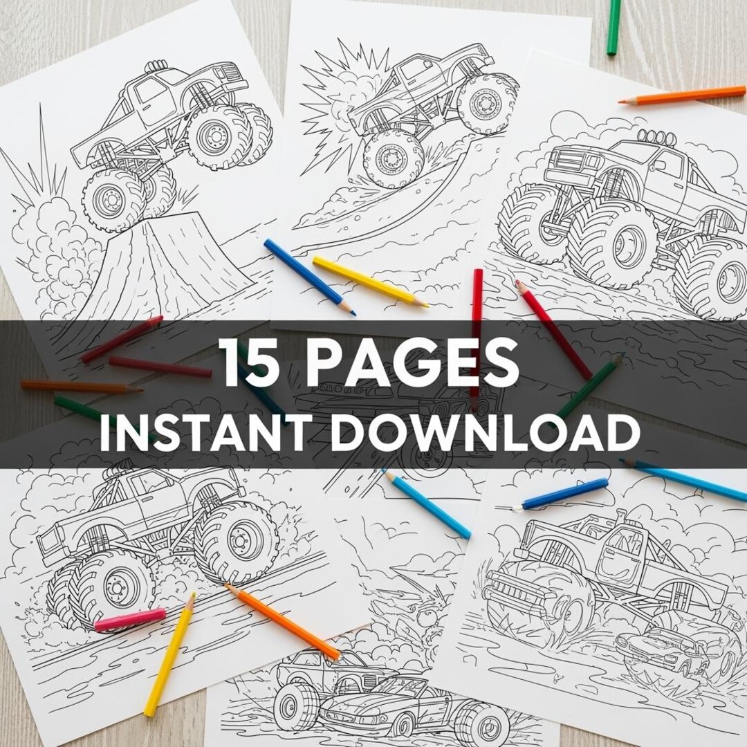 Monster Truck Coloring Pages - Printable Kids Coloring Book PDF | 15 ...