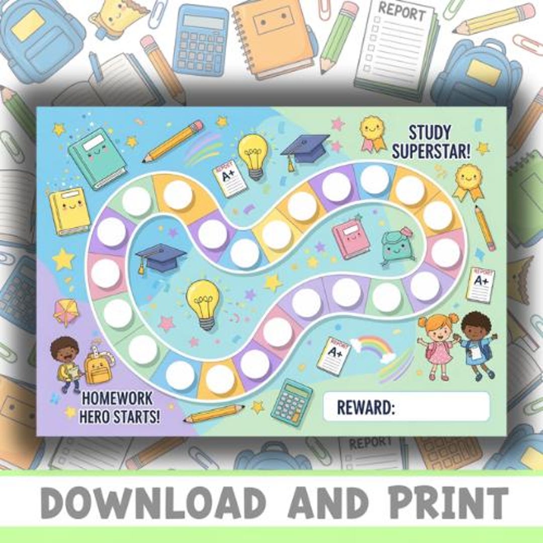 Girls Homework Reward Chart - Study Tracker Printable PDF Digital ...