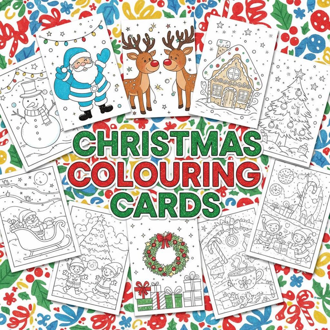 Printable Christmas Coloring Cards: Kids Xmas Designs (instant Download ...