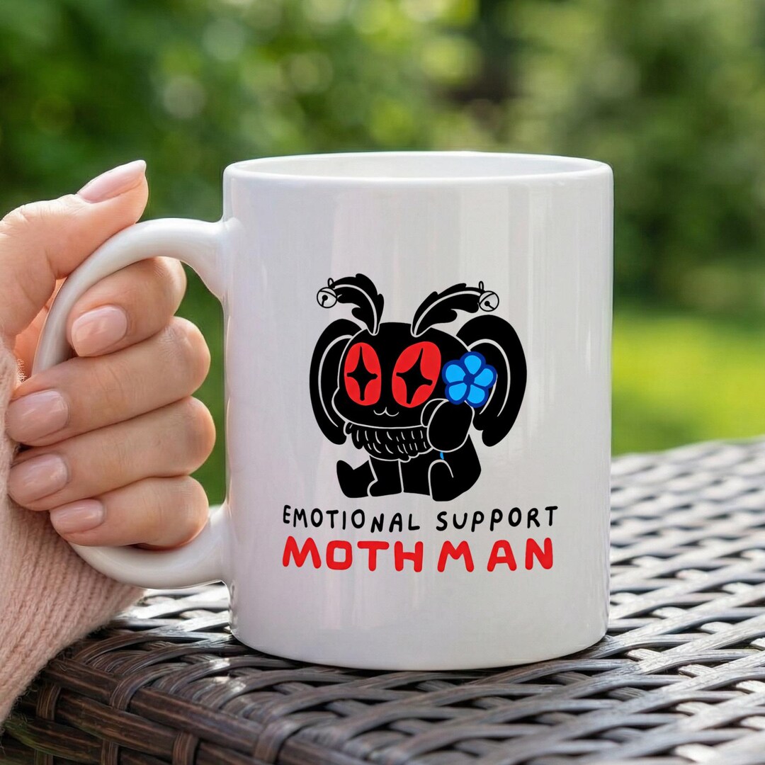 Ceramic Mug With Emotional Support Mothman Graphic, Cryptid Coffee Cup ...