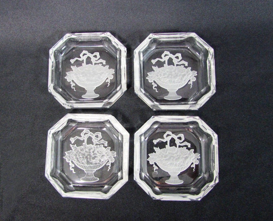 Intaglio Glass Salt Cellar Dishes - Antique Set of 4 - Frosted Salt ...
