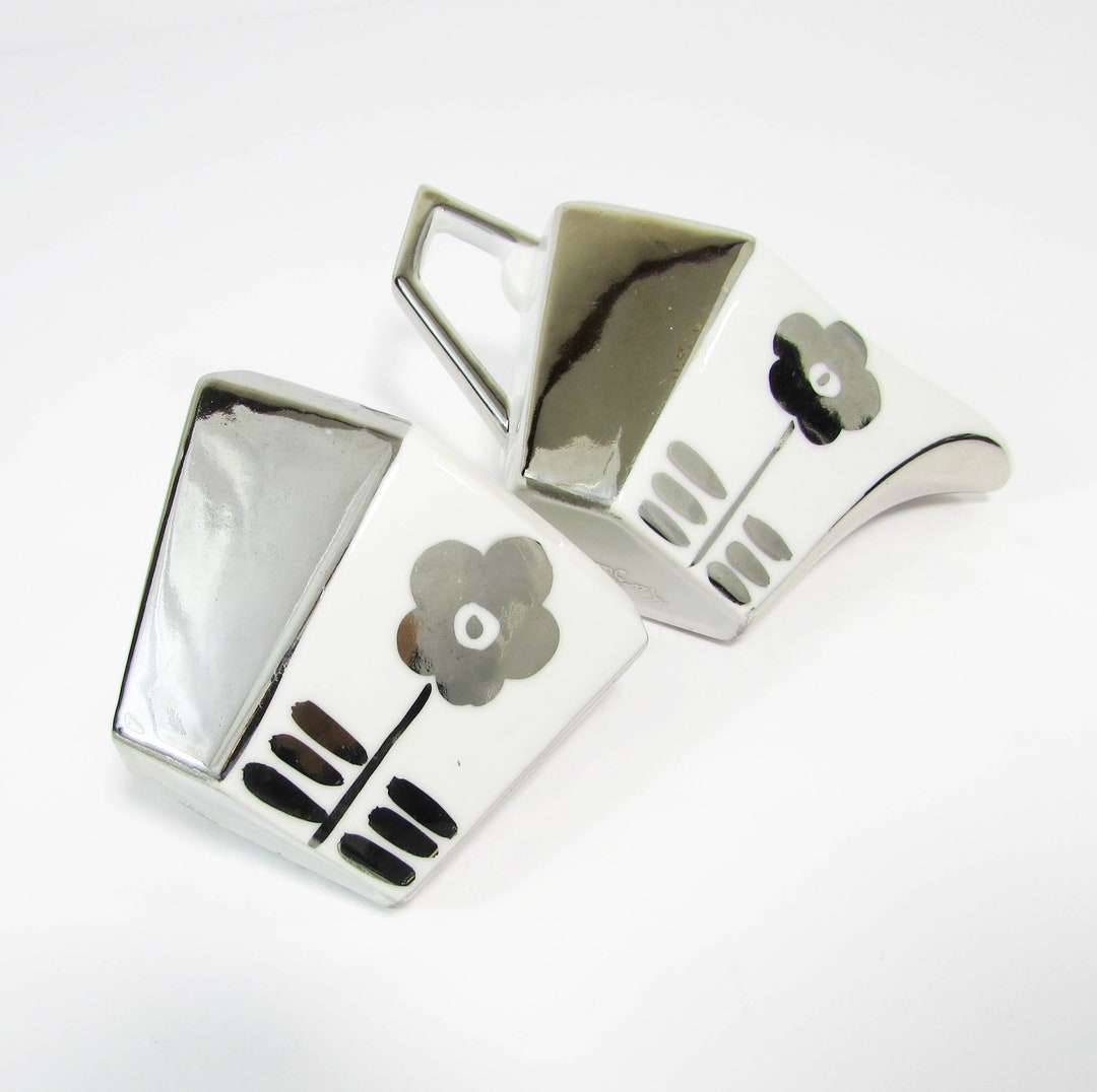 Art Deco Sugar & Creamer Set Karl Studio Modern Floral in White and ...