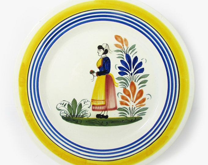 Vintage Quimper 10" Plate - Breton Woman - Blue & Red - Etsy