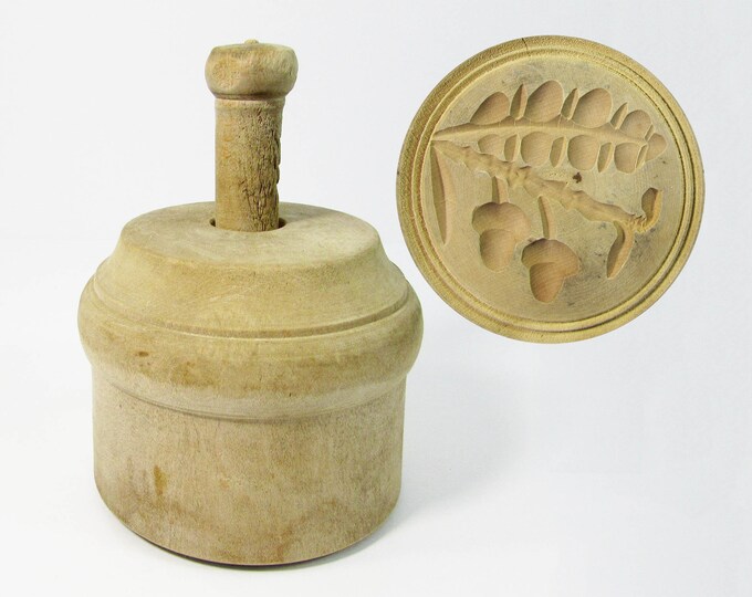 Primitive Wood Butter Mold Acorns & Leaf Design - 3.5" Diameter Press ...