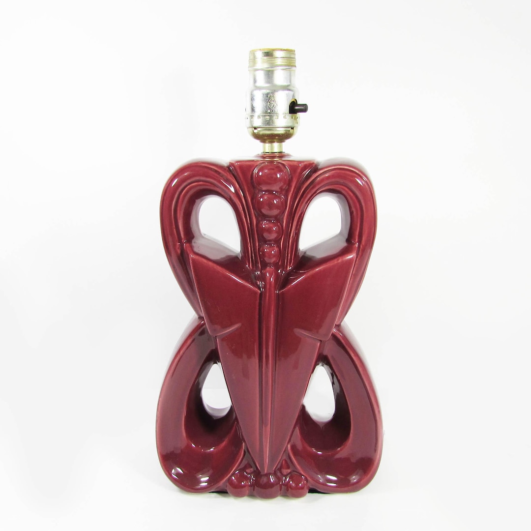 Mid Century Burgundy Ceramic Lamp Base - 12" Tall - Vintage Accent Lamp ...
