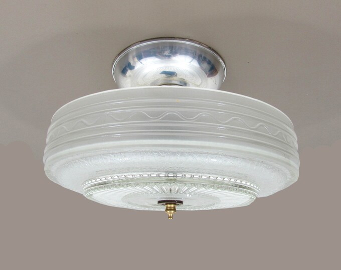 Antique 1913 Ceiling Fixture Glass Shade With Silver Tone Base - 11.5 ...