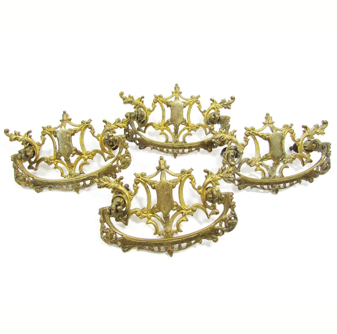 Antique Ornate Brass Victorian Drawer Pulls Set of 4 Early Old ...