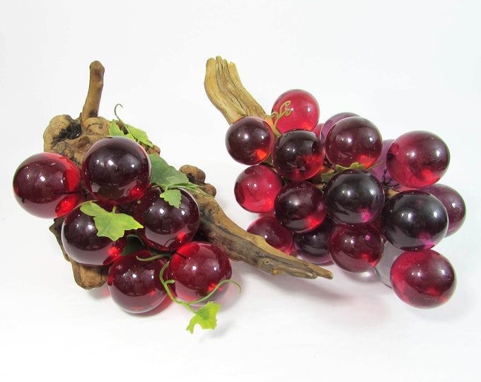 Mid Century Clusters of Acrylic Red Grapes on Burlwood and Driftwood ...