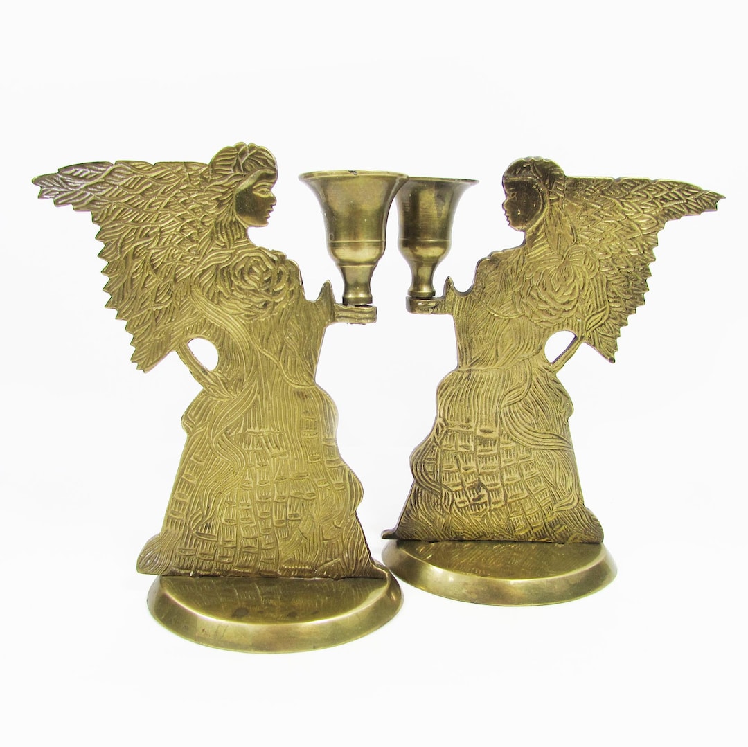 Brass Angel Candlestick Holders Pair Vintage Angel Candleholders Set of ...