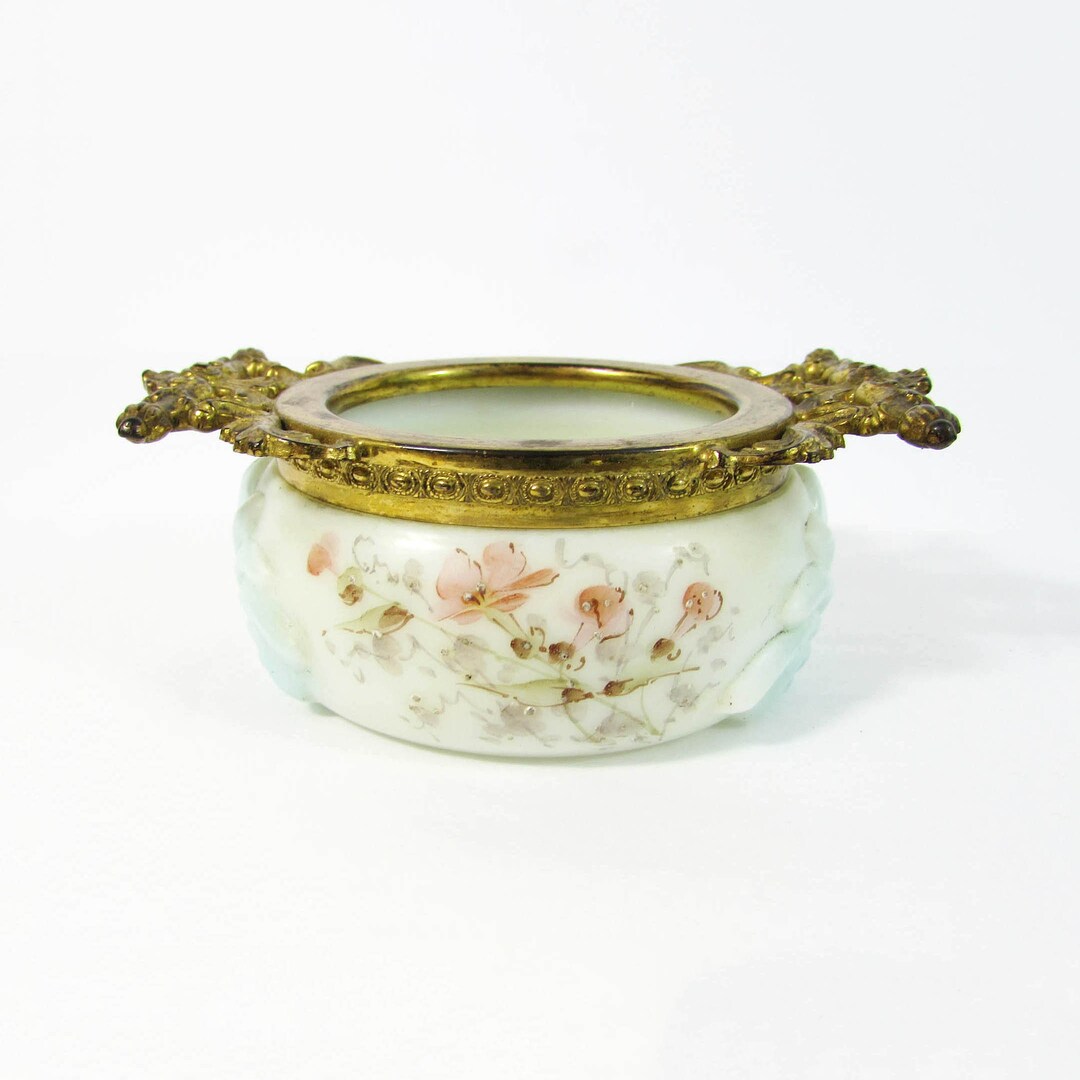 Antique Wave Crest Pin Jar Dresser Jar Pale Green With Pink Floral ...