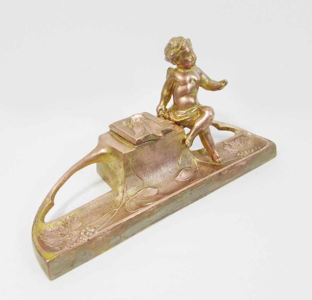 Cupid Brass Ink Stand Brass Ink Stand Cupid Ink Stand Art Nouveau Ink ...