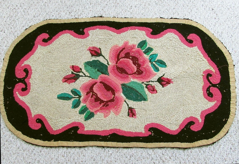 Vintage Hand Hooked Wool Rug Oval 44 X 24 Pink & Burgundy - Etsy