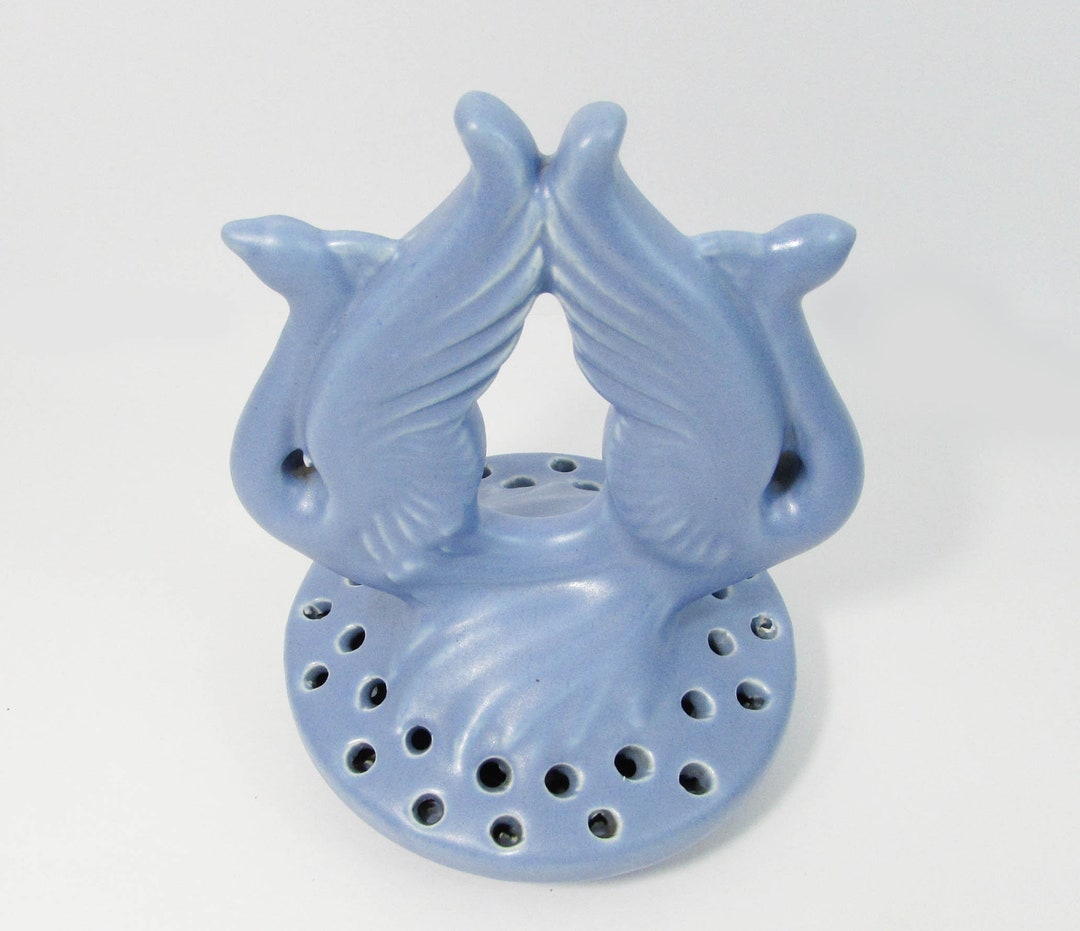 Vintage Large Swans Flower Frog Blue Matte Pottery 7.75 Tall - Etsy