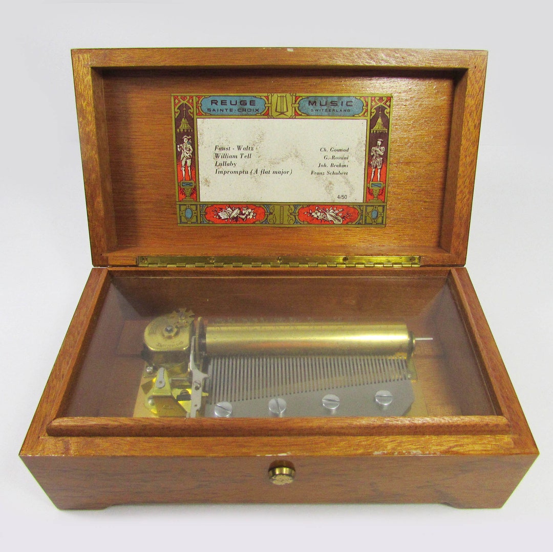 Vintage REUGE Sainte Croix Music Box 50 Note 4 Songs Switzerland Pre ...