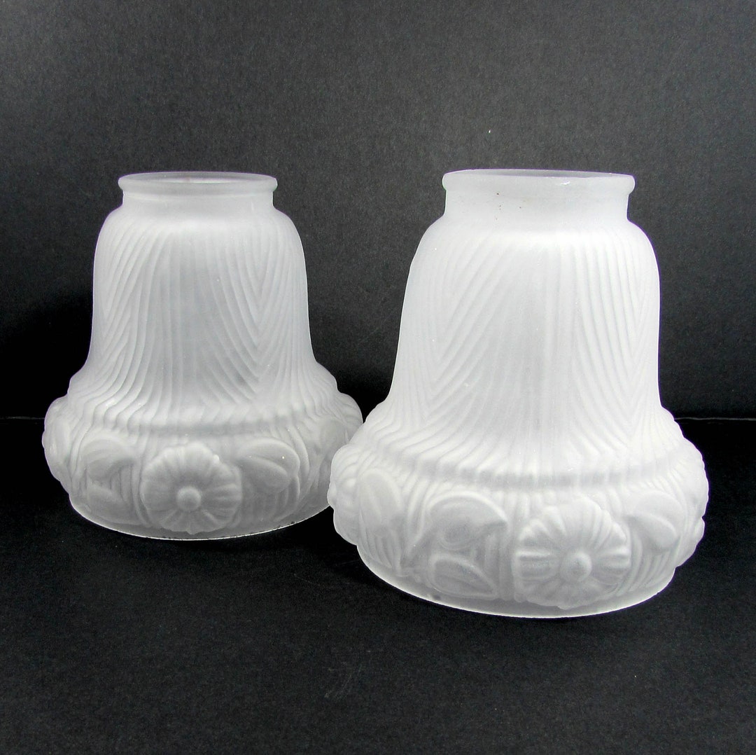 Vintage Frosted Glass Light Shade - Raised Relief Flower Design ...