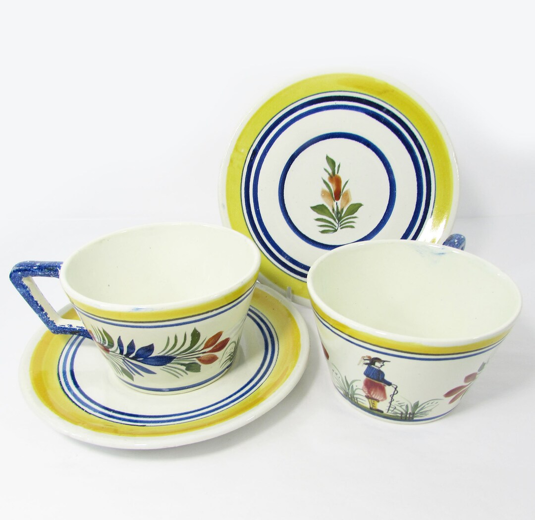 Quimper Oversize Cup & Saucer Sets - Vintage Quimper - Lot of 2 Sets ...
