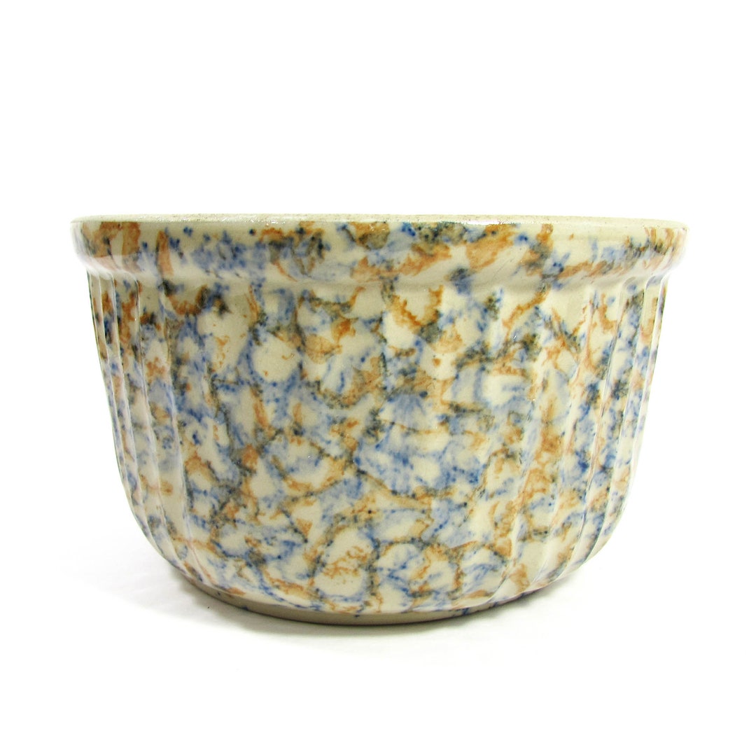 Red Wing Pottery Spongeware Bowl // Ribbed Ovenware 7c Stoneware Bowl ...