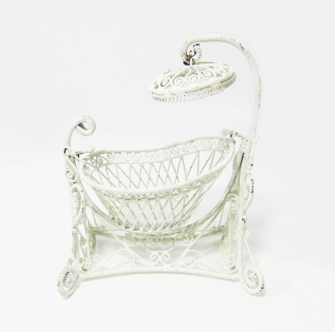 Victorian Style Dollhouse Wire Cradle - 4" Vintage Collectible White ...