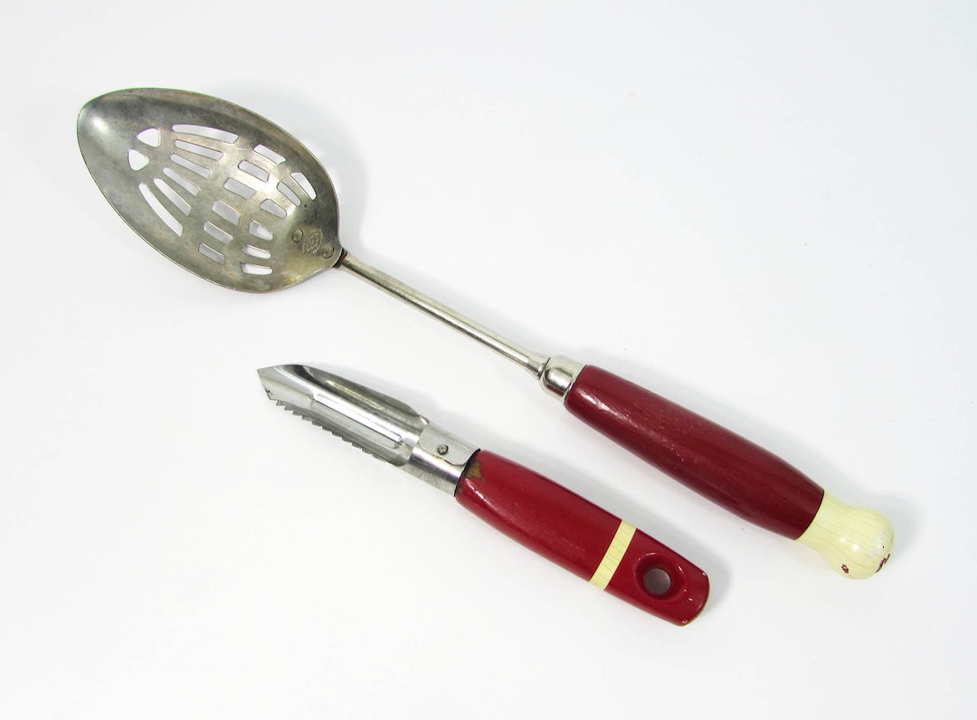 Vintage Red Handle Kitchen Utensils A&J Spoon Ekco - Etsy