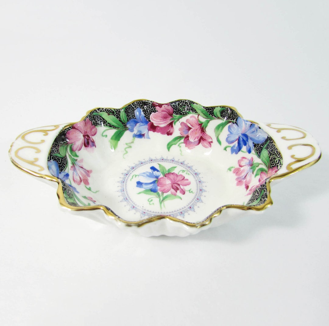 Vintage Paragon Sweet Pea Pin Dish Candy Dish Oval 5.75 Lug Handle Dish ...