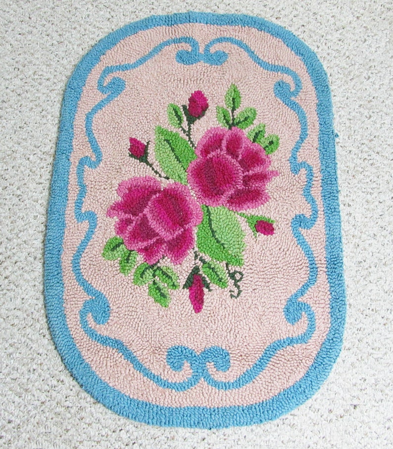 Vintage Hand Hooked Wool Rug Oval 37 X 24 Pink & Burgundy - Etsy