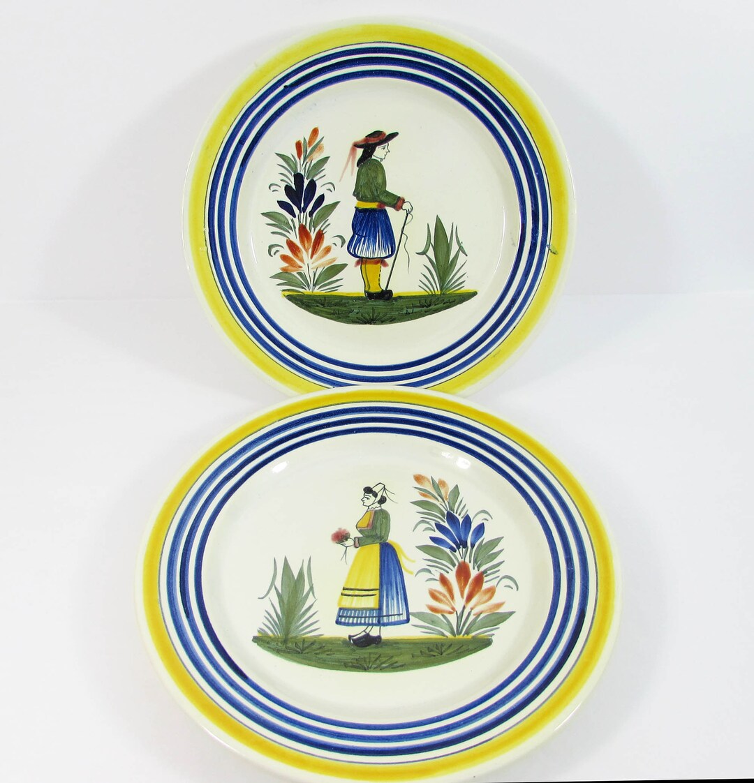 Vintage Quimper Henriot Pattern 10" Plates - Breton Man and Woman ...