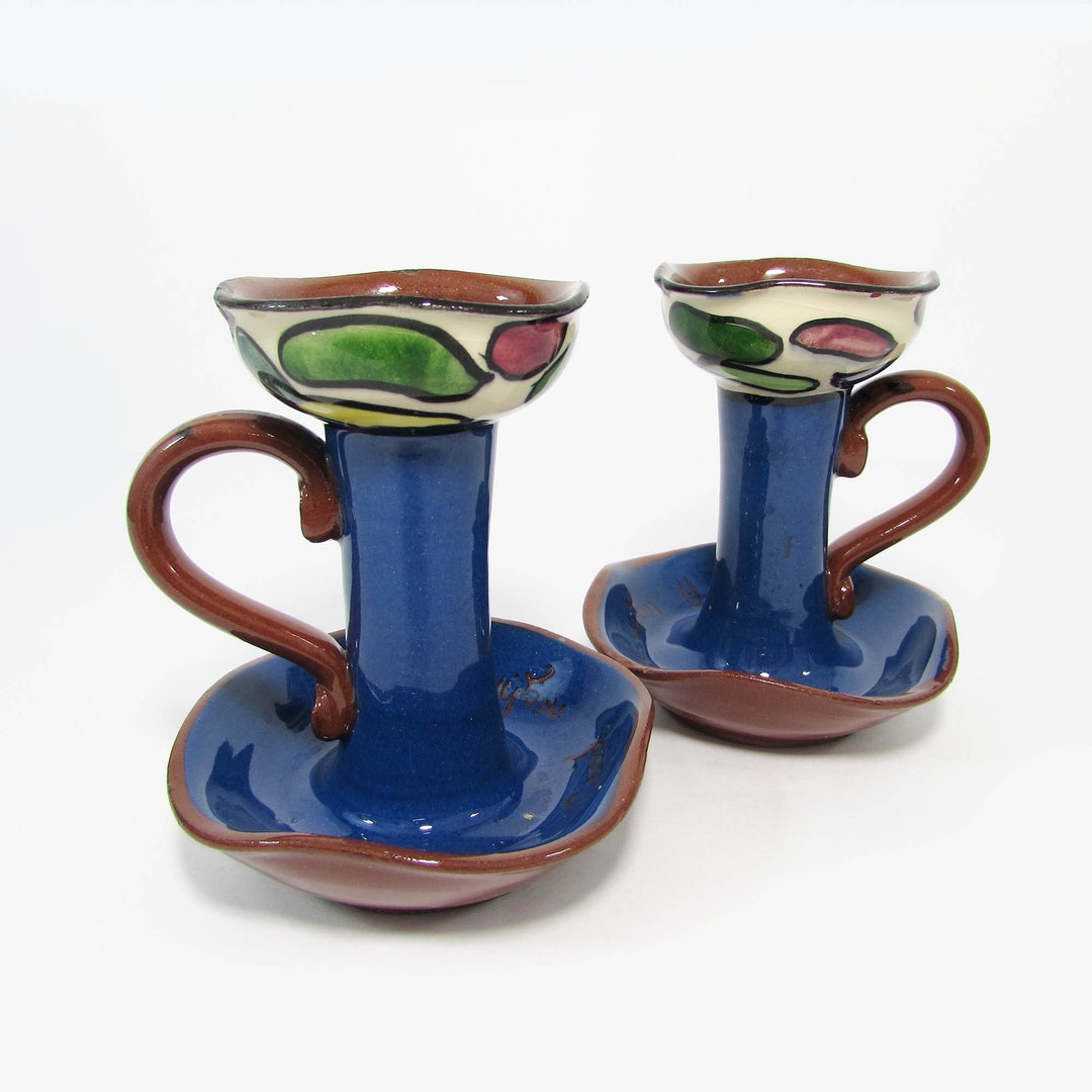 Vintage Pair Torquay Art Deco Pottery Candle Holders Vibrant Colors ...