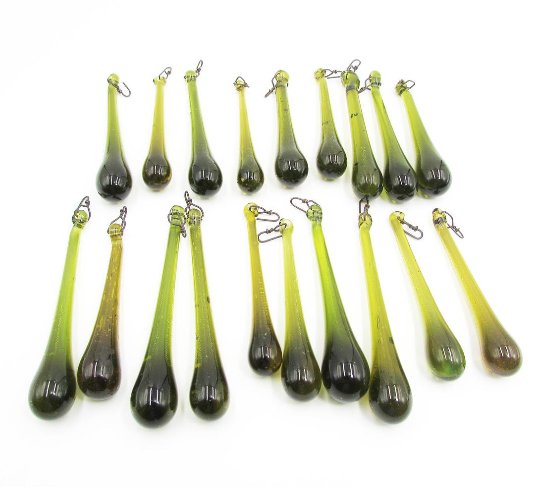 Handmade Set of Green Glass Raindrop Prisms / Ornaments - Set of 19 - Etsy