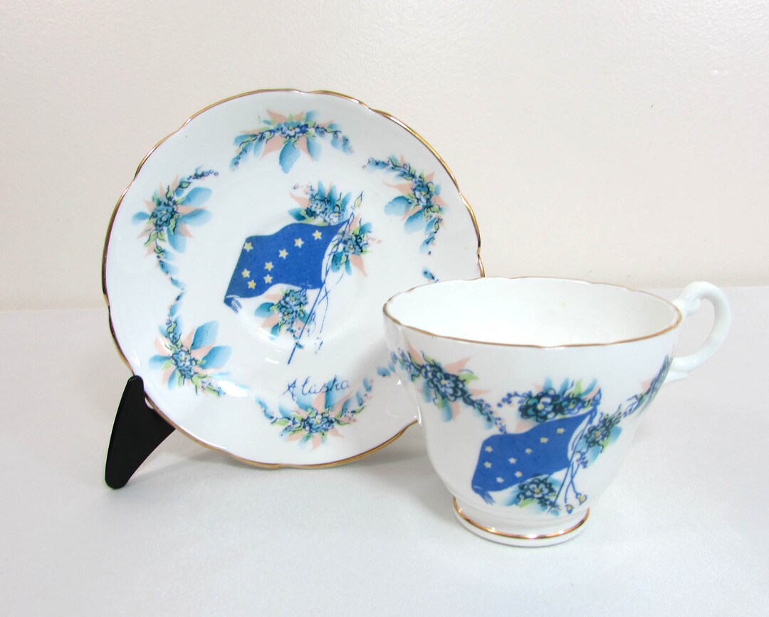 Regency Bone China Alaska Flag and Forget Me Nots Tea Cup & Saucer ...