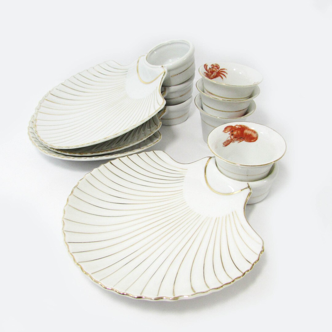 Vintage Mid Century Porcelain Shell Seafood Servers, Set of 4 or Set of ...