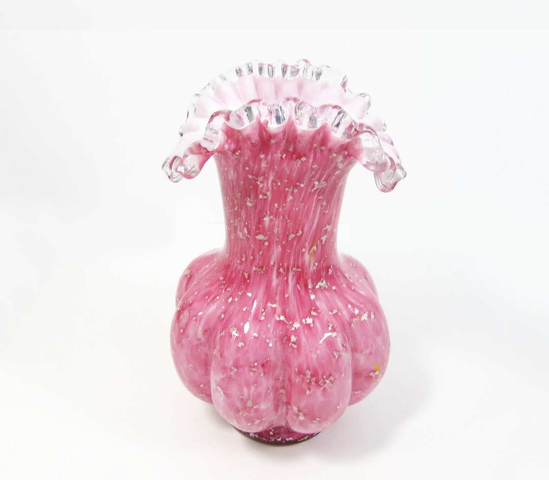 English Spangle Art Glass Vase - Pink Glass Vase - Mica Glass Vase ...