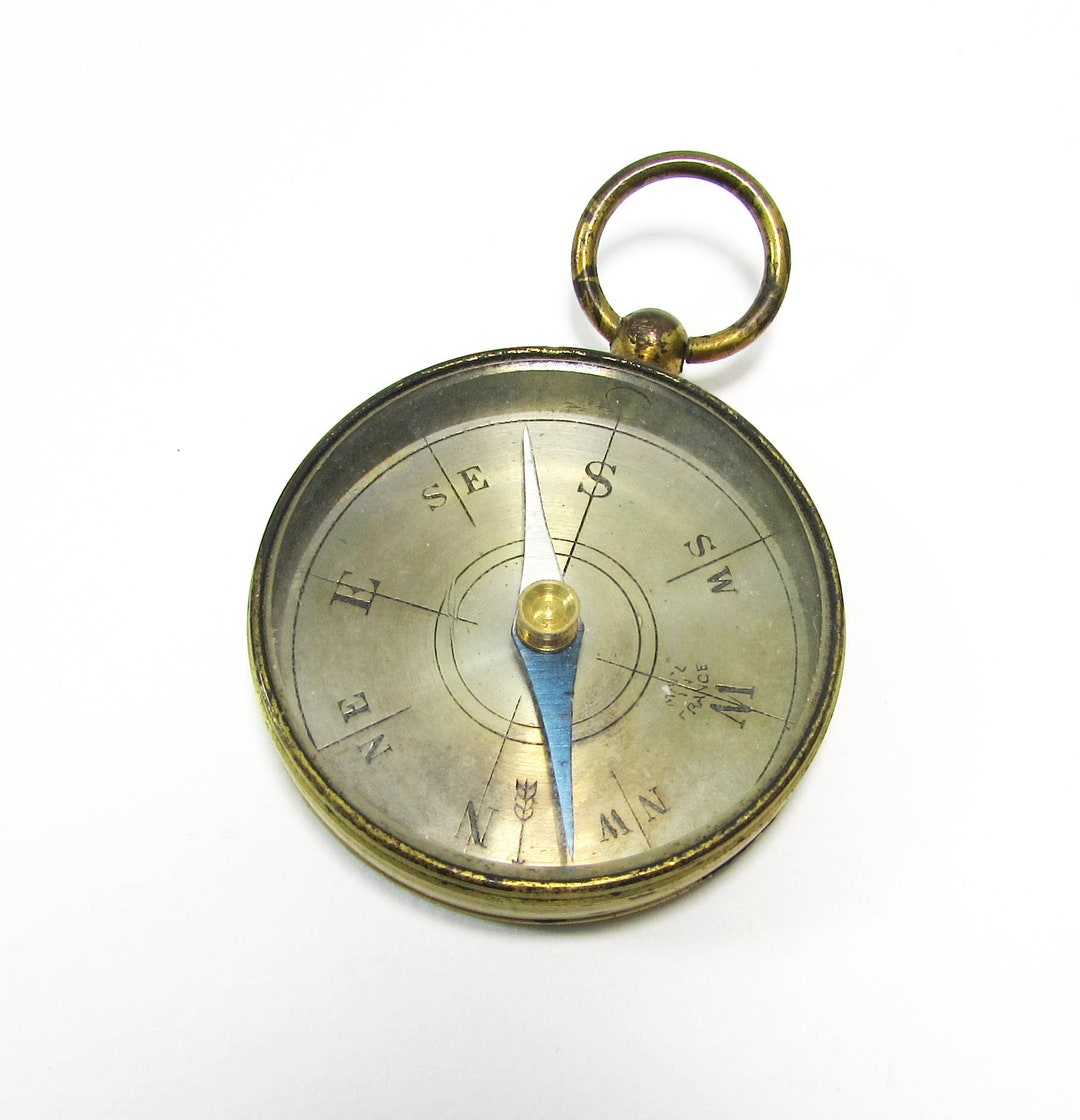 Antique Pocket Compass Made In France Brass Pendant Fob Beveled Glass 1625 Etsy