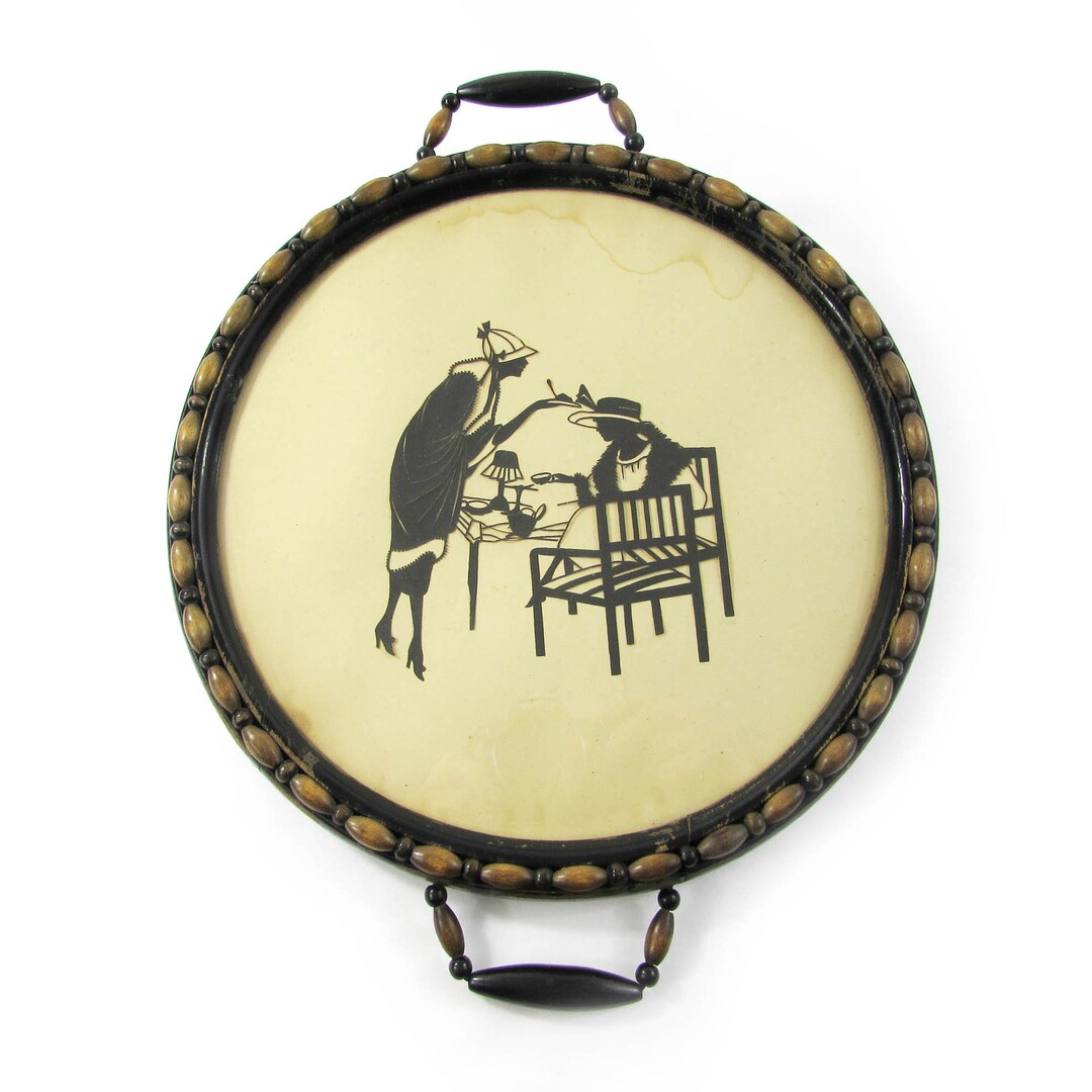 Deco Paper Scissor Cut Art Tray: Beaded Silhouette Tray, 1920s - Etsy