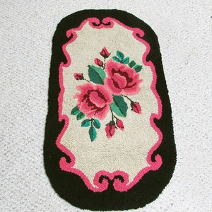 Vintage Hand Hooked Wool Rug Oval 44 X 24 Pink & Burgundy - Etsy