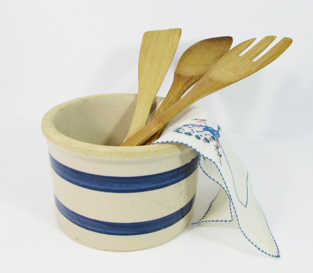 Vintage Blue Band Pottery Crock / Farmhouse Decor - Etsy
