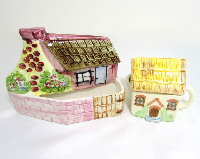 Vintage Cottage Decor Ceramic Houses - Vase and Creamer - English ...