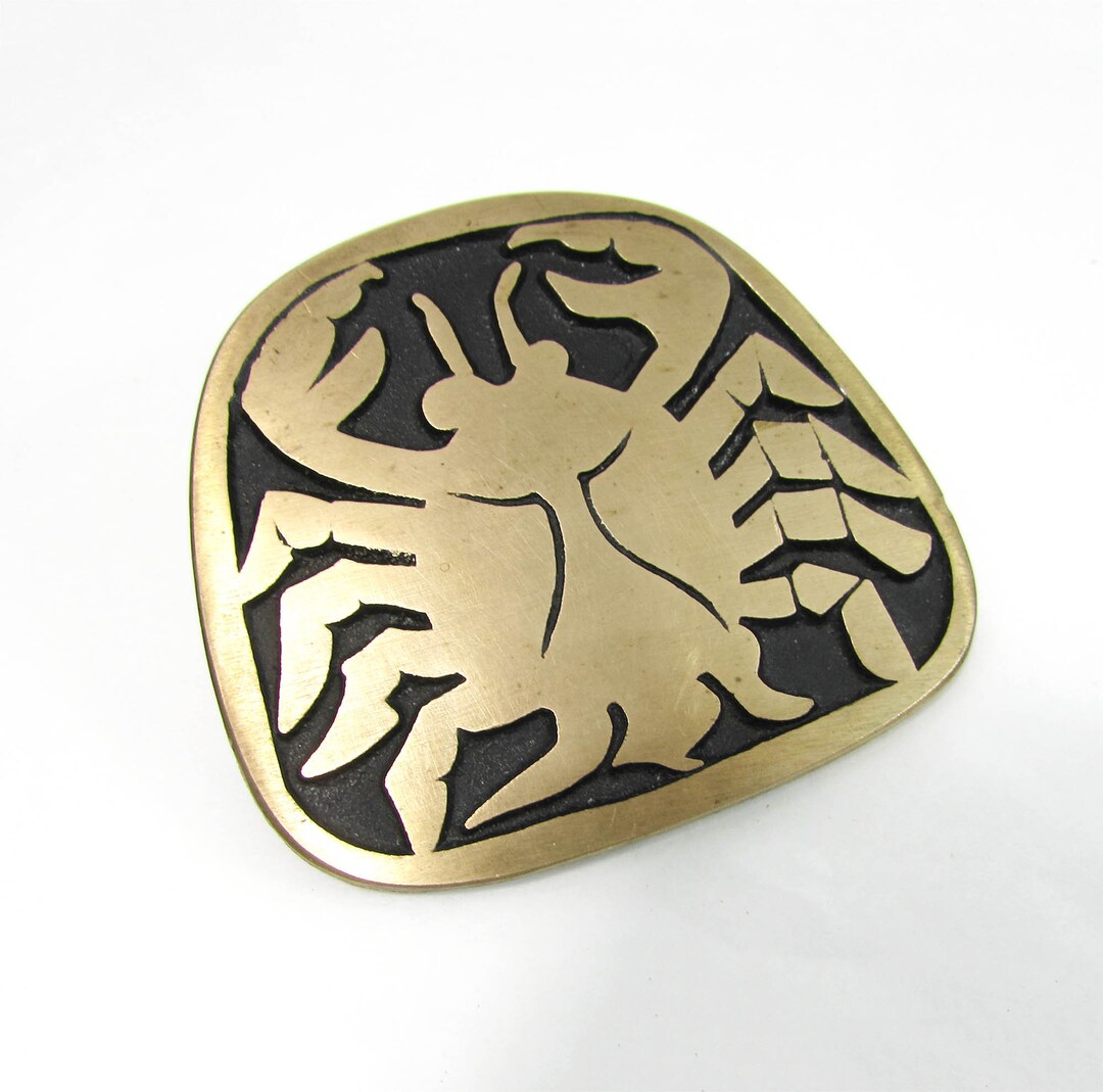 Crab Belt Buckle Vintage Brass Buckle Hippie Buckle 1970s Zodiac Cancer ...