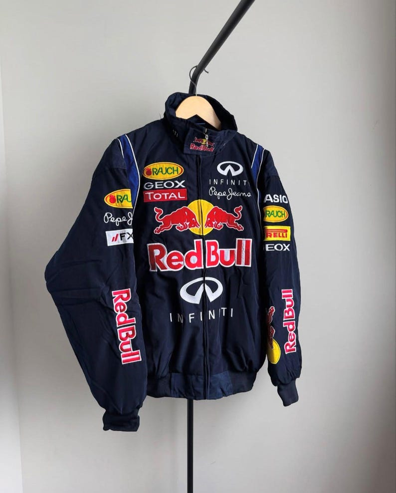 F1 Style Navy Racing Jacket: Embroidered Motorsport Streetwear - Etsy ...