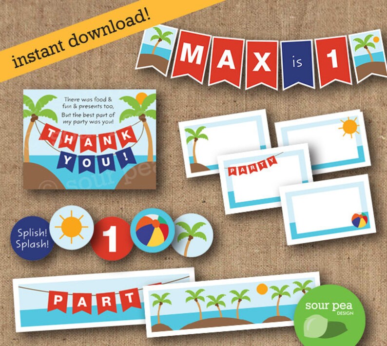 INSTANT DOWNLOAD: DIY Printables Party Pack, Beach Splash, Beach Party ...