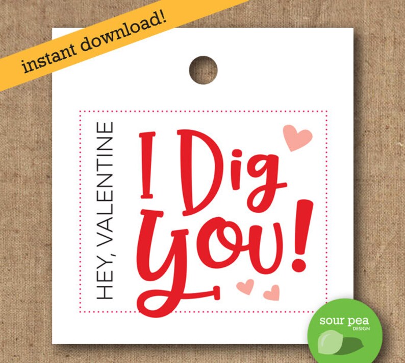 INSTANT DOWNLOAD: DIY Printable Valentine Tags - "i Dig You" - Etsy
