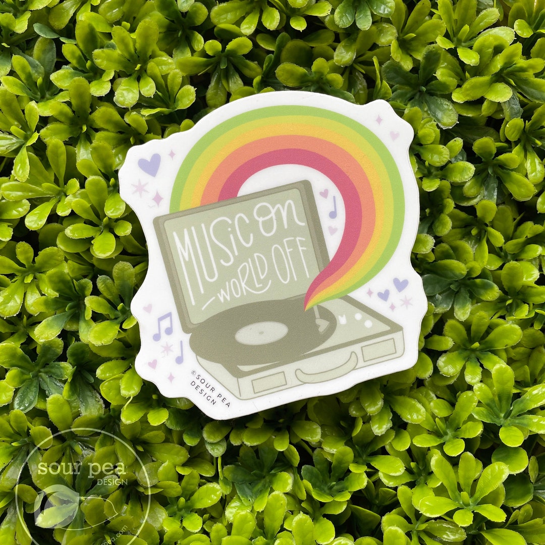 Music on World off Sticker, VSCO Sticker, Water Bottle Sticker, Laptop ...